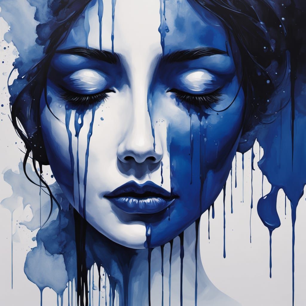 Blue - Abstract Portrait in Monochromatic Indigo and Black