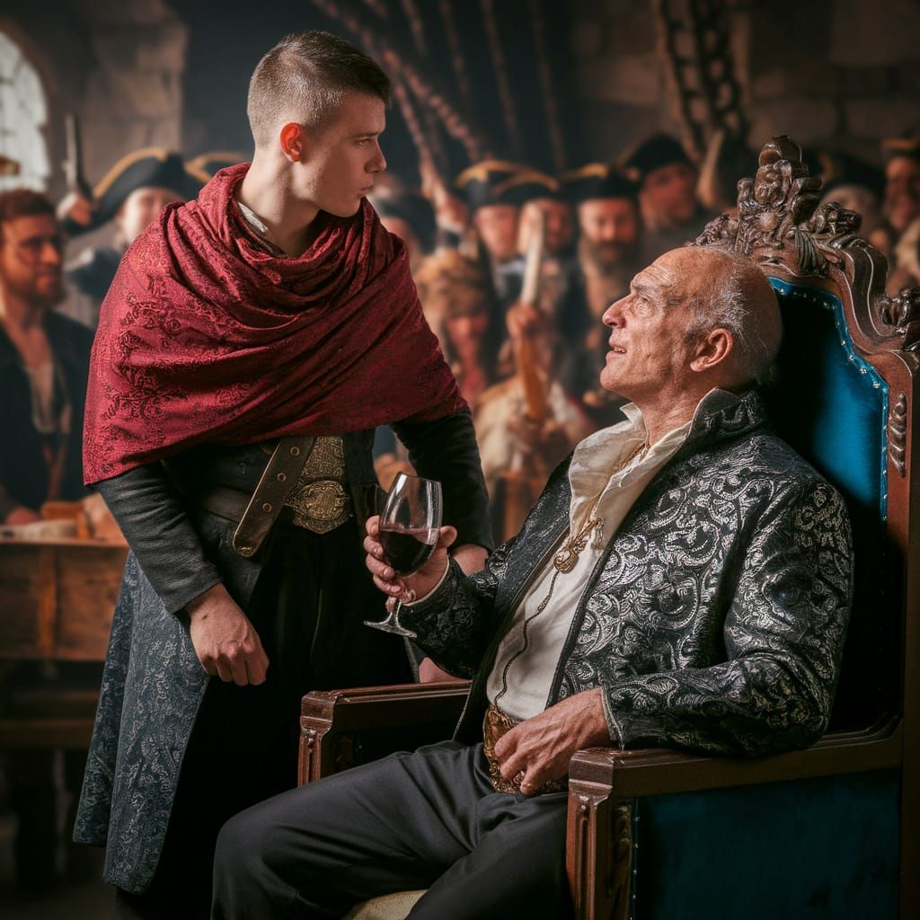Medieval Pirate Captain Confronts Young Swashbuckl... - AI Art