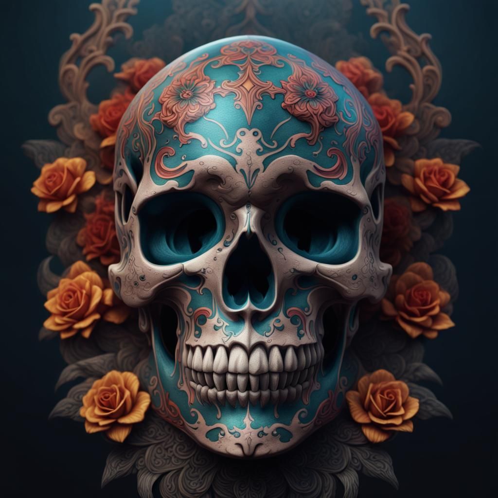 skull with tattoo - AI Generated Artwork - NightCafe Creator