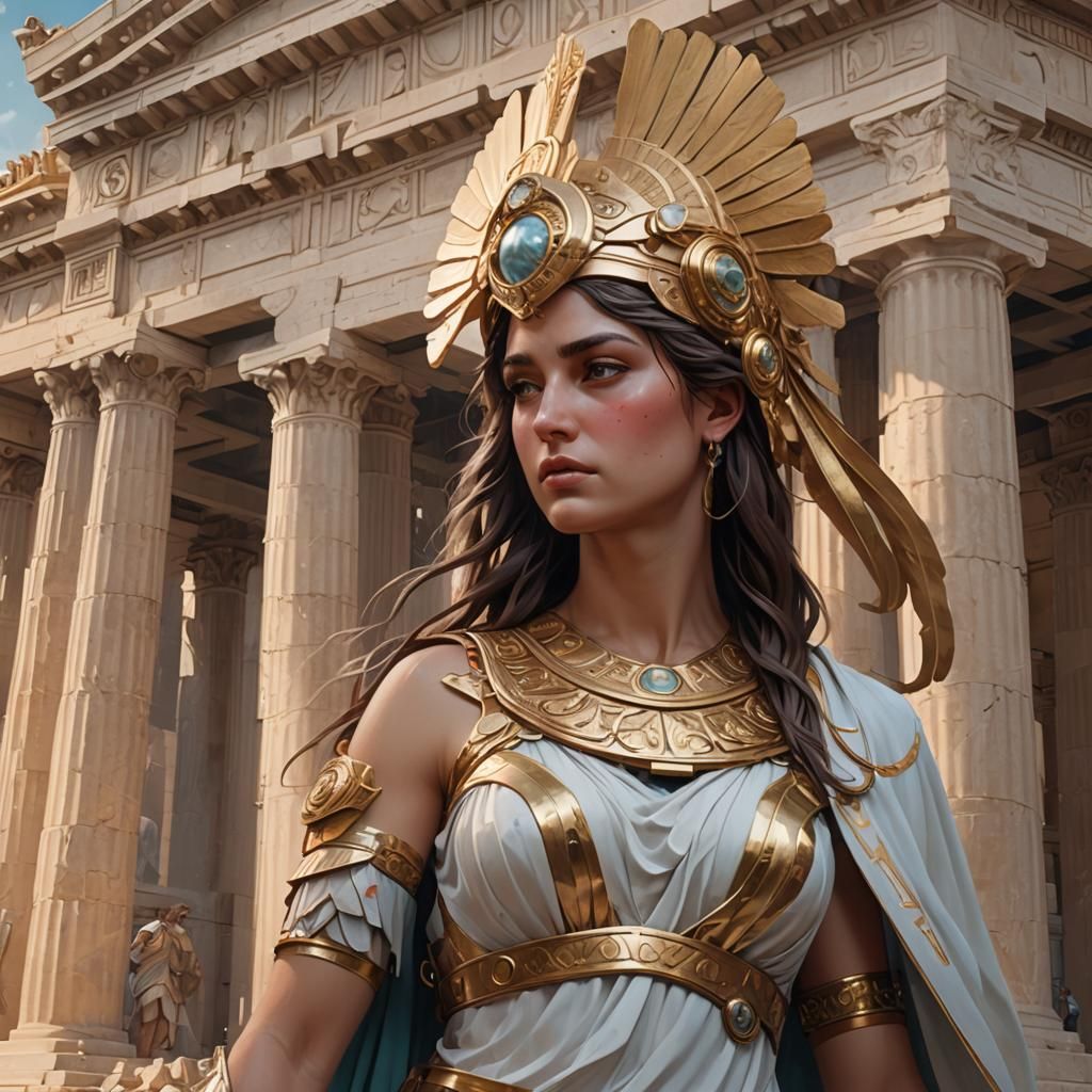 Athena standing outside the Parthenon - AI Generated Artwork - NightCafe Creator