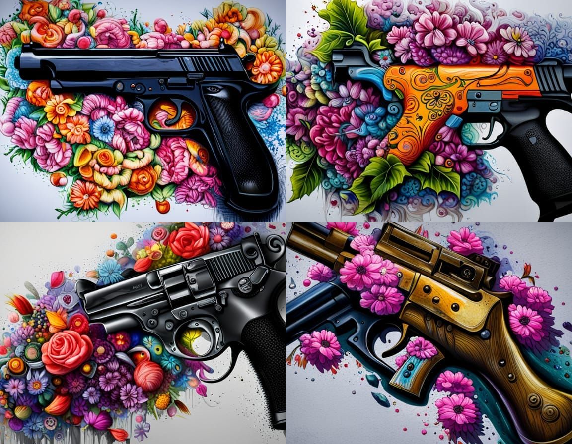 Gun covered in flowers - AI Generated Artwork - NightCafe Creator