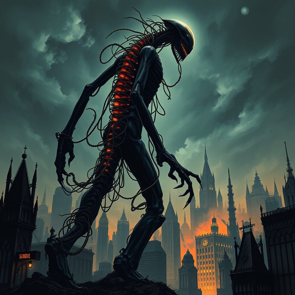 A hyperrealistic Ink and oil picture of a grotesque amalgamation of ...