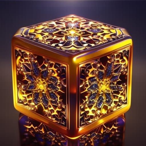 fantasy shiny magical cube artifact with intricate motifs, 8k ...