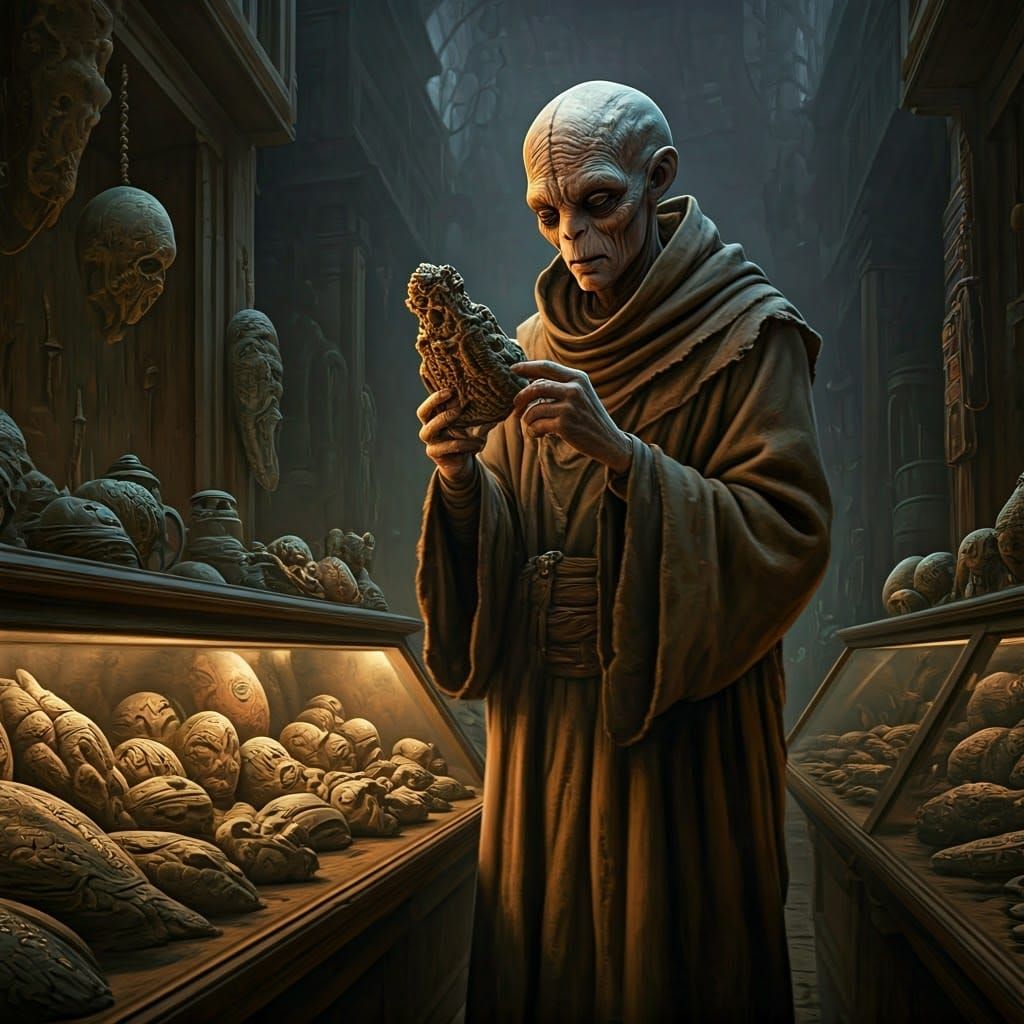 Ethereal Trader Amidst Ancient Relics in Hyperreal... - AI Art
