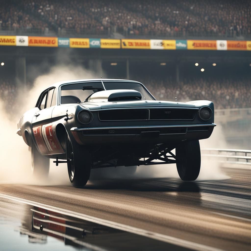 Nostalgic Noir Drag Racing Driver scene at very high speed and in pole ...