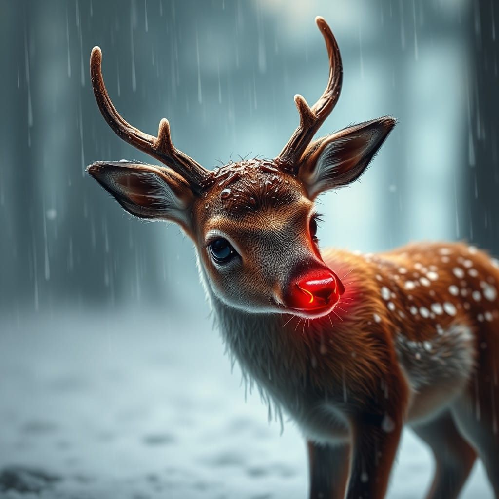 Rudolph, v2 - Mystical Foggy Forest Reindeer Radiant with Ne...