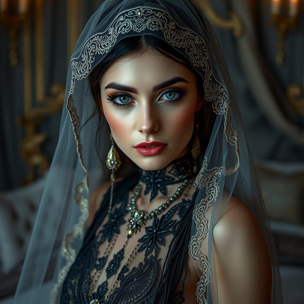 Slavic Bride - Opulent Goth Slavic Model in Hyper-Realistic...