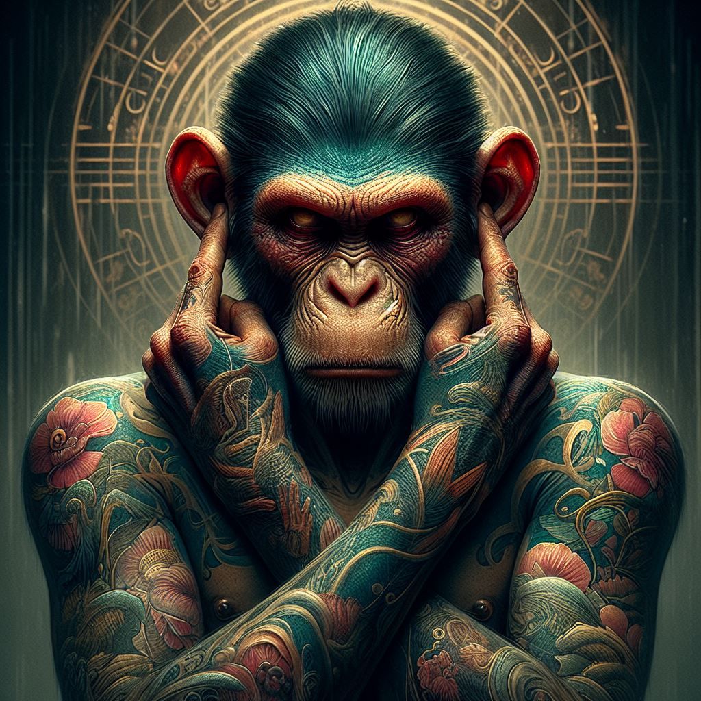 Kikazaru (« Hear no evil »), The Three Wisdom Monkeys - AI Generated Artwork - NightCafe Creator