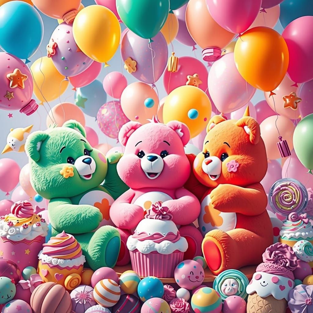 Whimsical Care Bears in a Vibrant Candyland Wonder... - AI Art