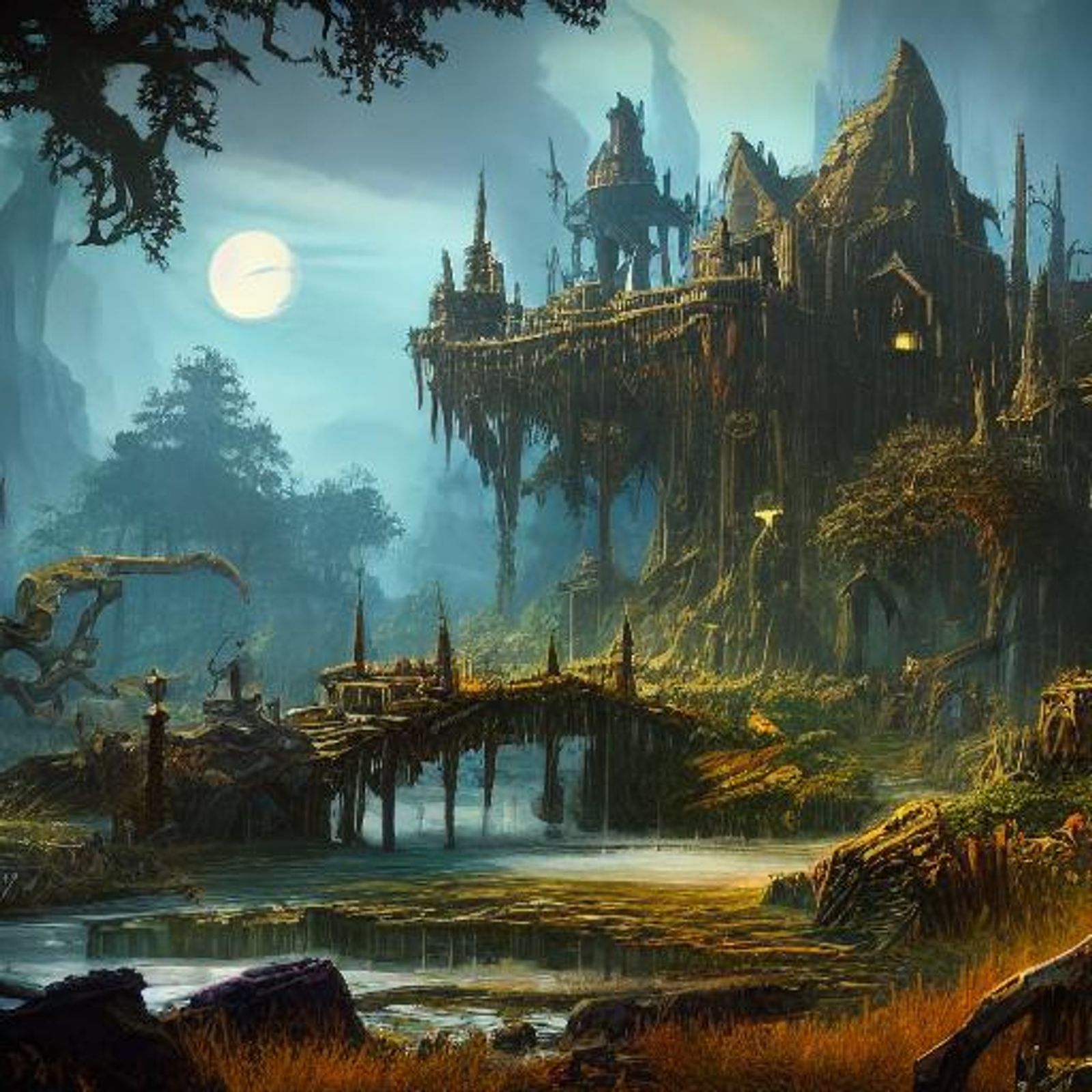 Fantasy bayou landscape feywild, in the style of Dungeons and Dragons ...