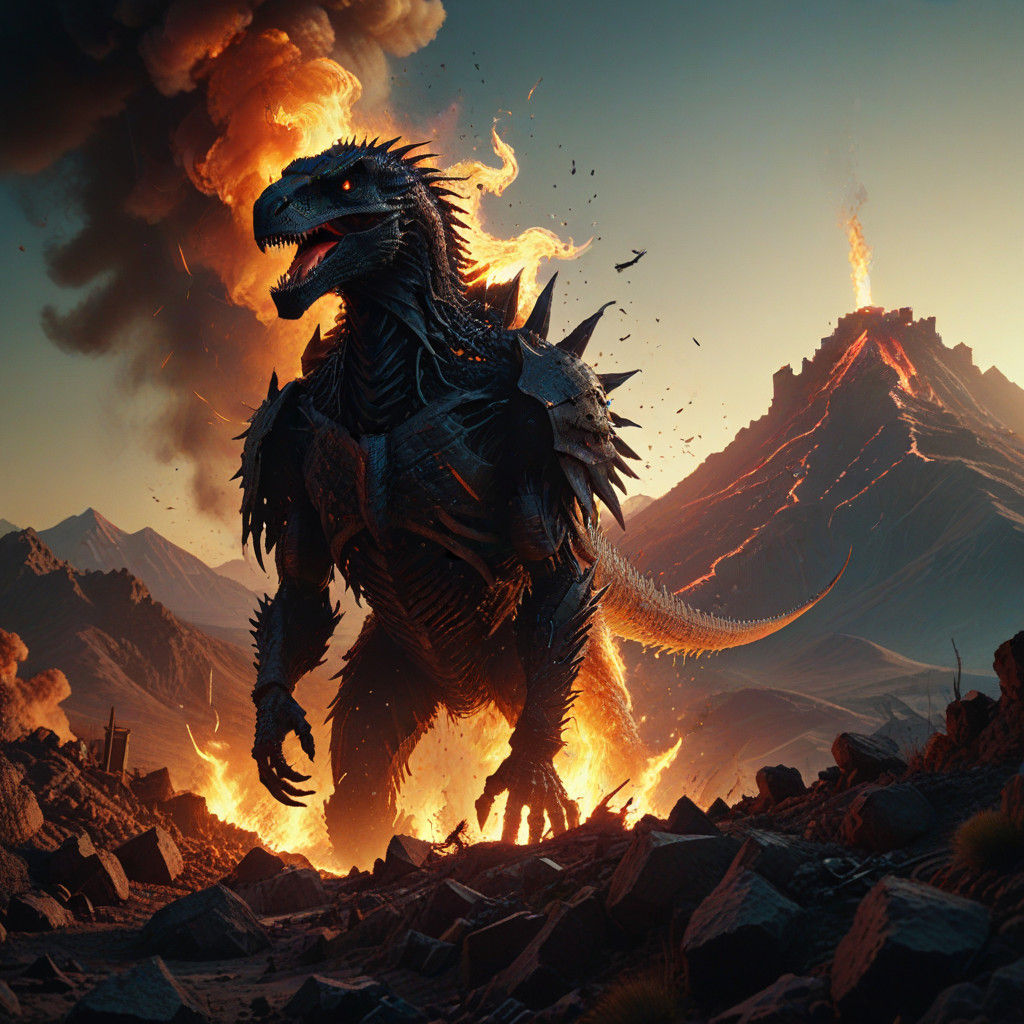 Epic Cinematic scene of a power hungry lizard