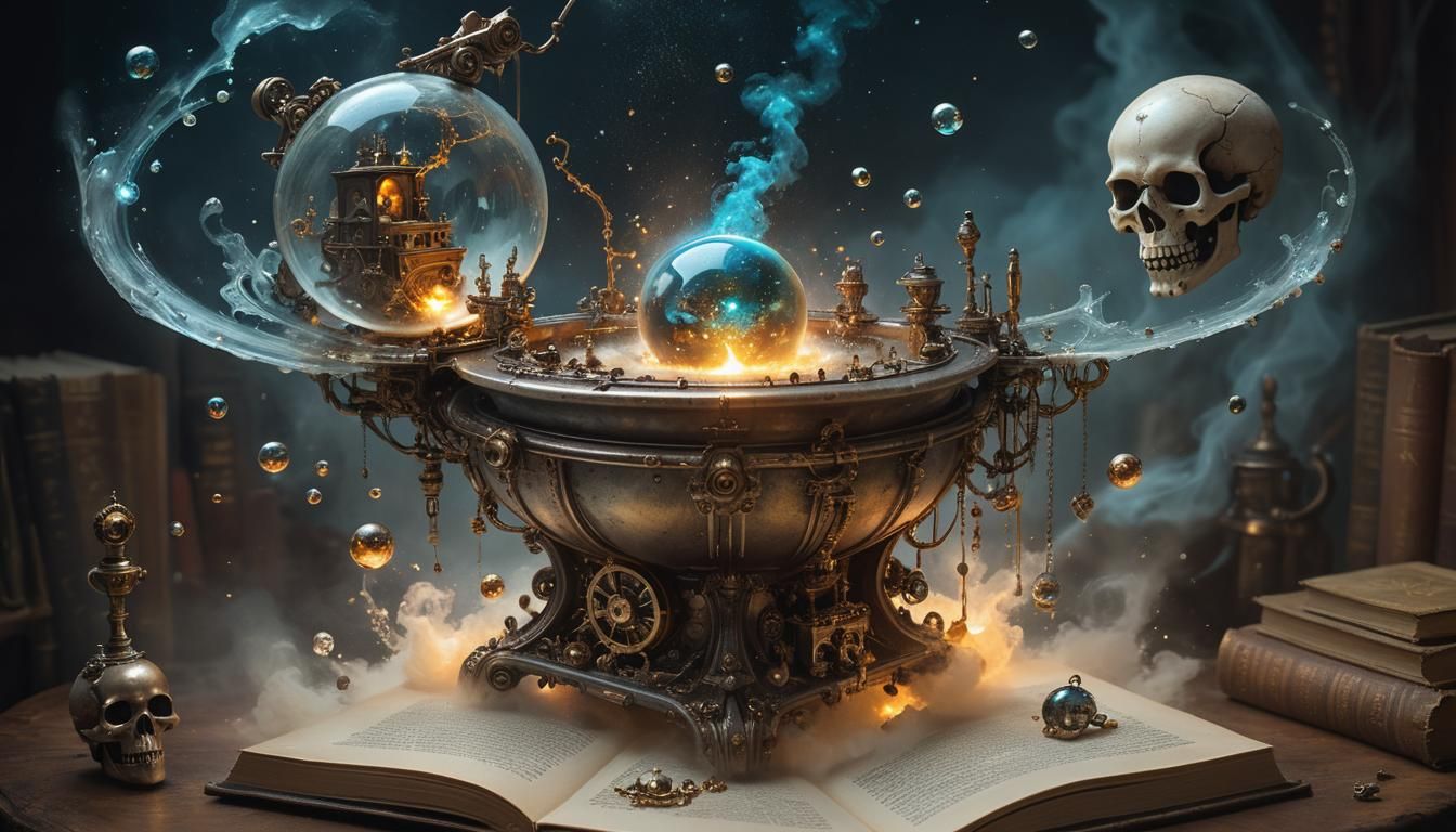 Galaxy Planets coming out of fantasy witch's steampunk cauldron - AI ...