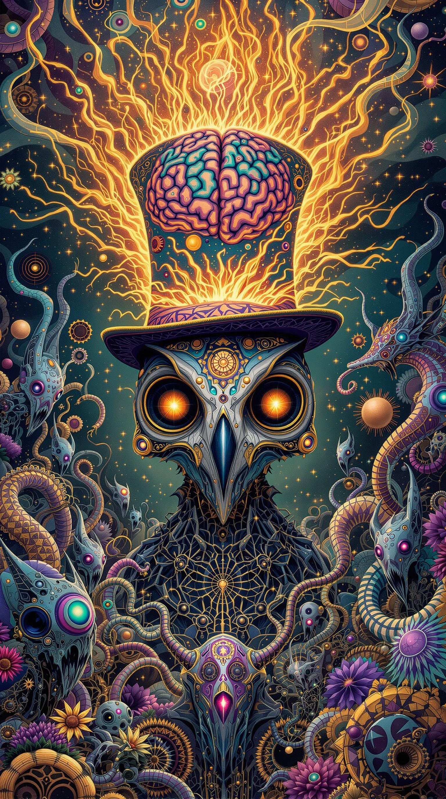 Psychedelic Owl Brain Eruption in Surreal Landscap... - AI Art