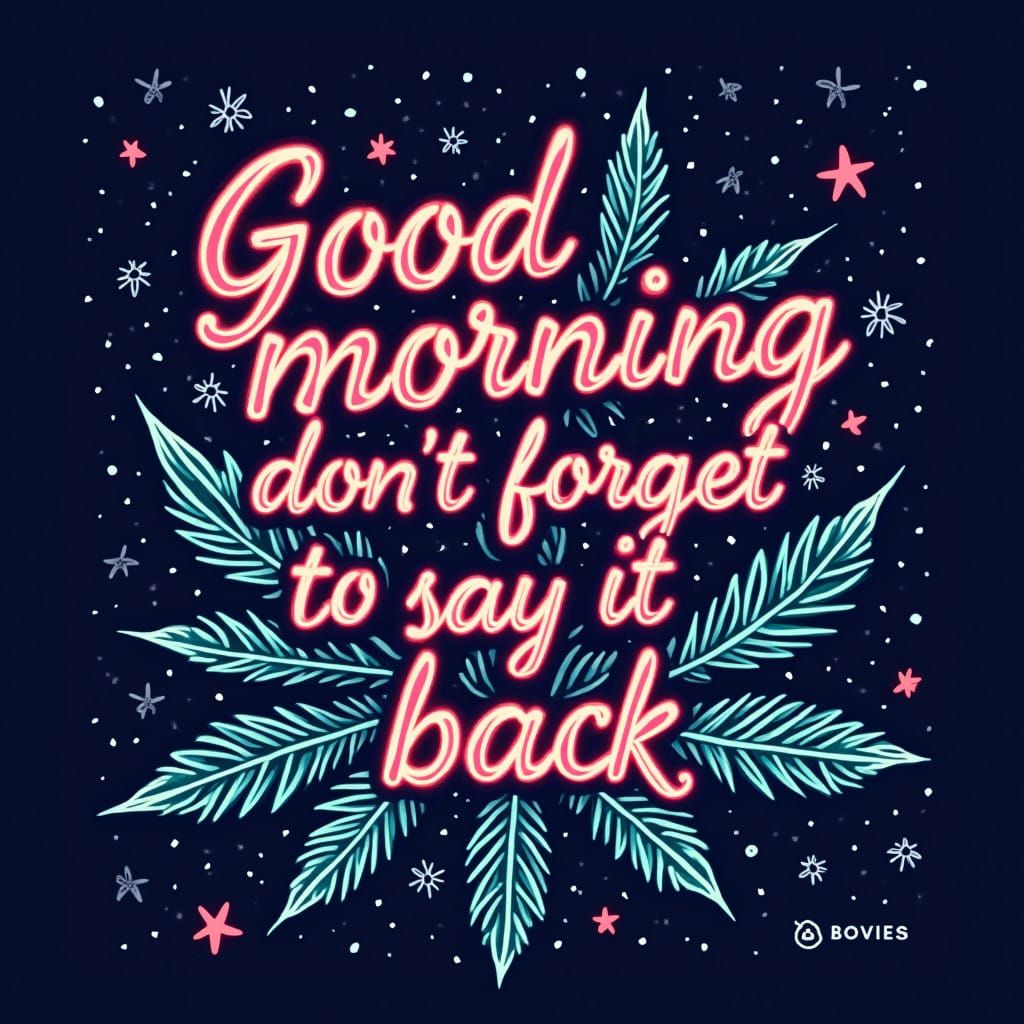 Christmas Morning Greetings in Neon Cursive Script - AI Art