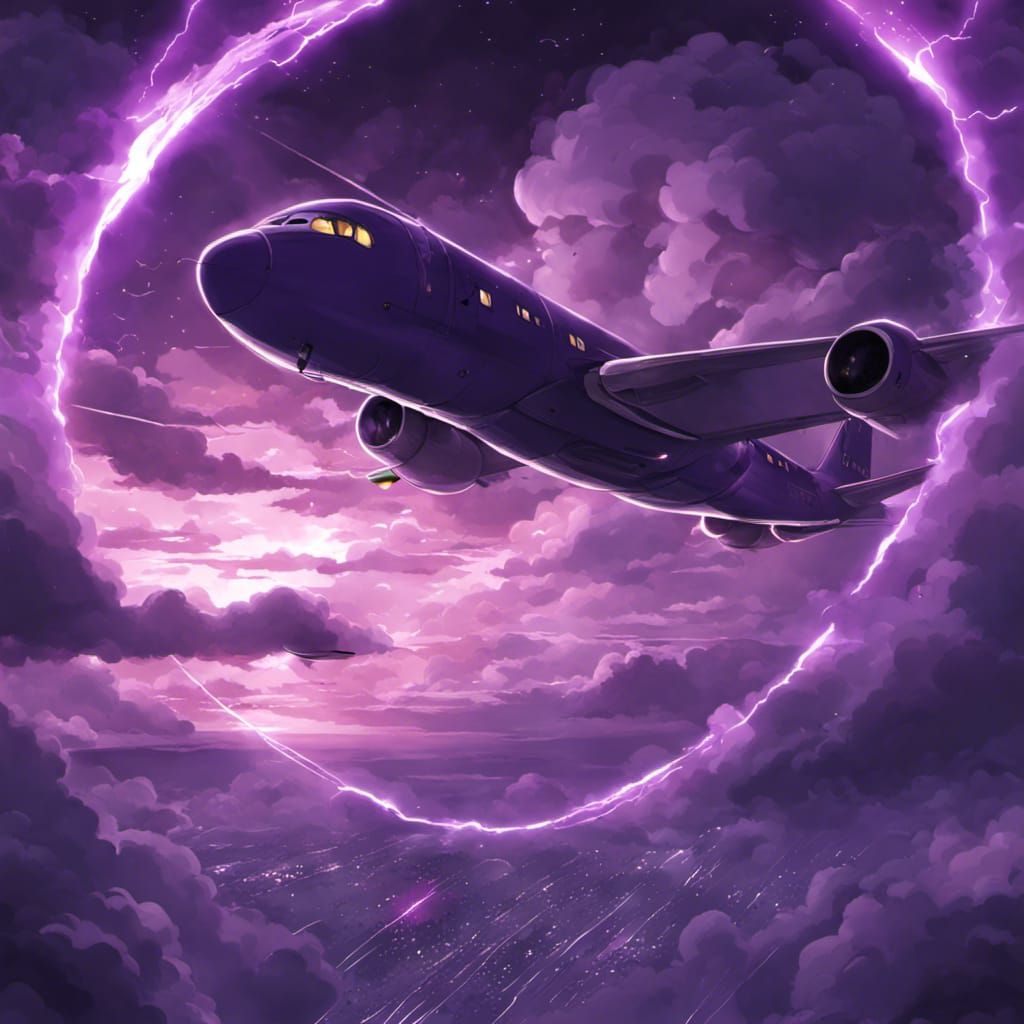 Plane going through a purple portal at night in a dark storm - AI ...