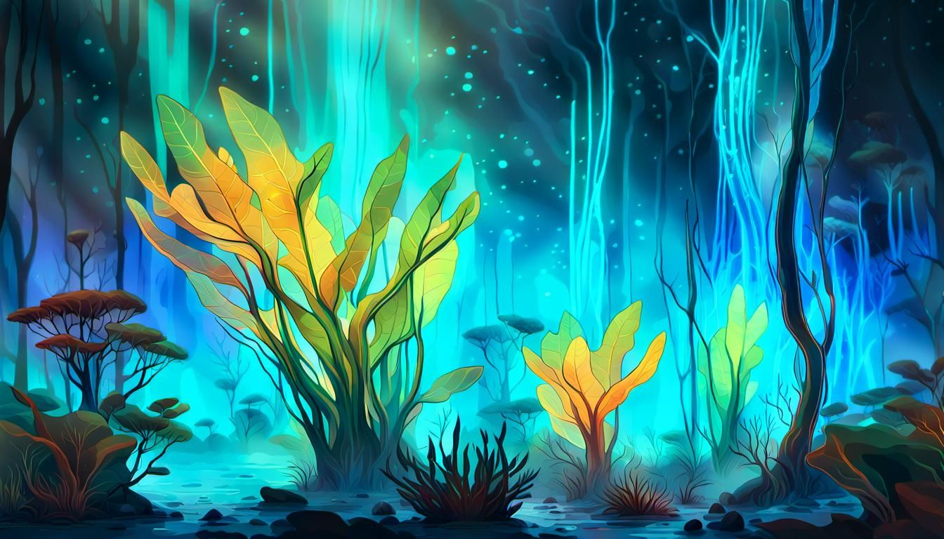 Vibrant Bioluminescent Ecosystem with Reaction-Dif... - AI Art