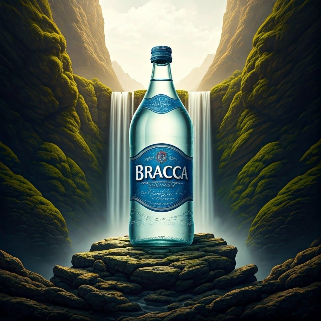 Gigantic Bracca Water Bottle Amidst a Rocky Landsc... - AI Art
