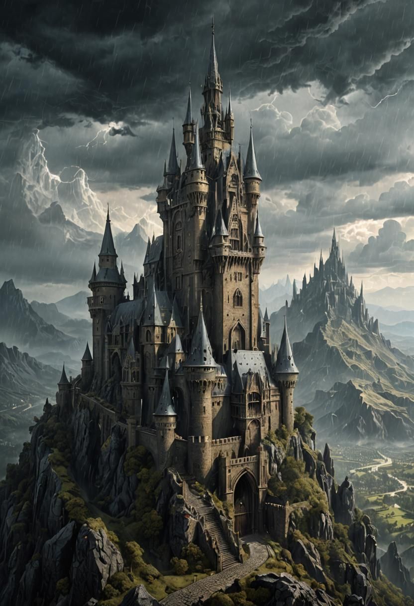 An impossible ancient magical gothic castle with towering spires. - AI ...