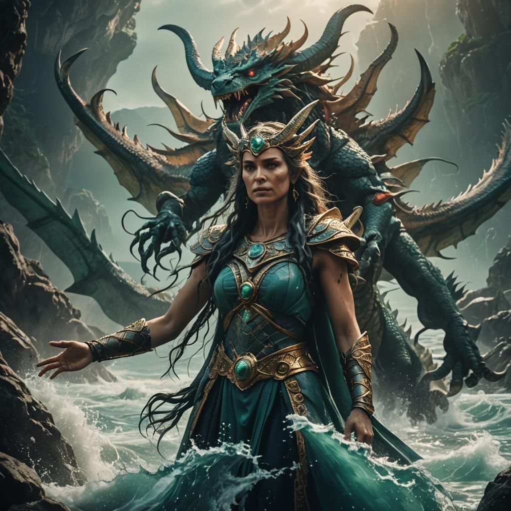 Tiamat, primordial goddess of salt water and chaos - AI Generated Artwork - NightCafe Creator