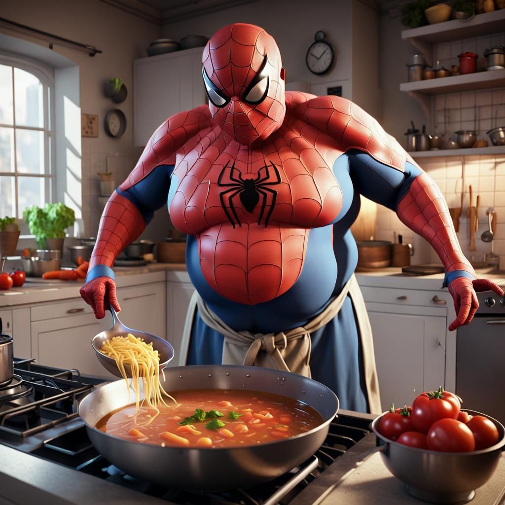 Spiderman is cooking a vegetable soup - AI Generated Artwork ...