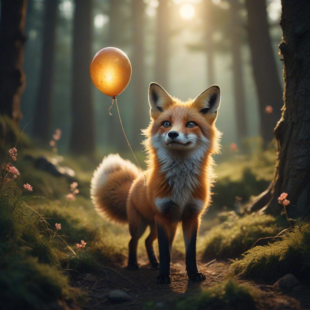 Whimsical Fox Enjoys Magical Forest Adventure in D... - AI Art