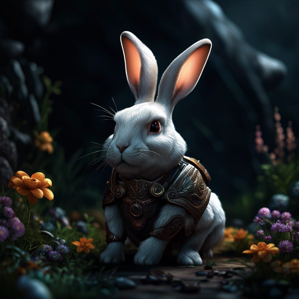 a beautiful and friendly rabbit against a mostly black background - AI ...