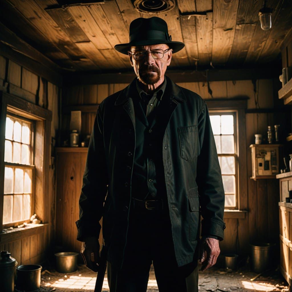 DLSR, portrait of Walter White AKA Heisenberg , wearing a black PorkPie ...