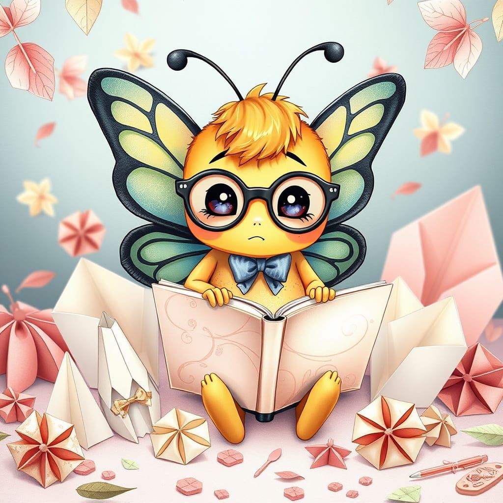 Confused Butterfly - Kawaii Confused Butterfly in Watercolor...