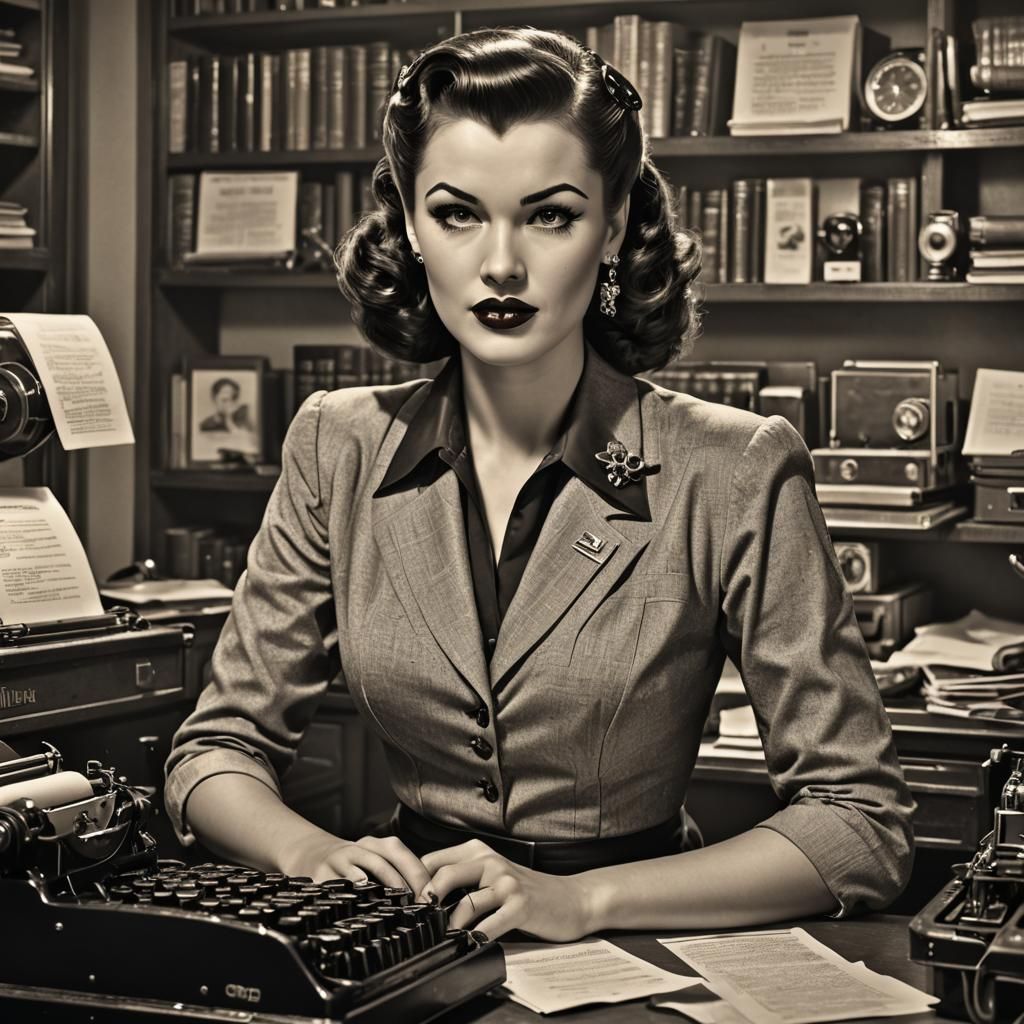 Secretary with typewriter - AI Generated Artwork - NightCafe Creator