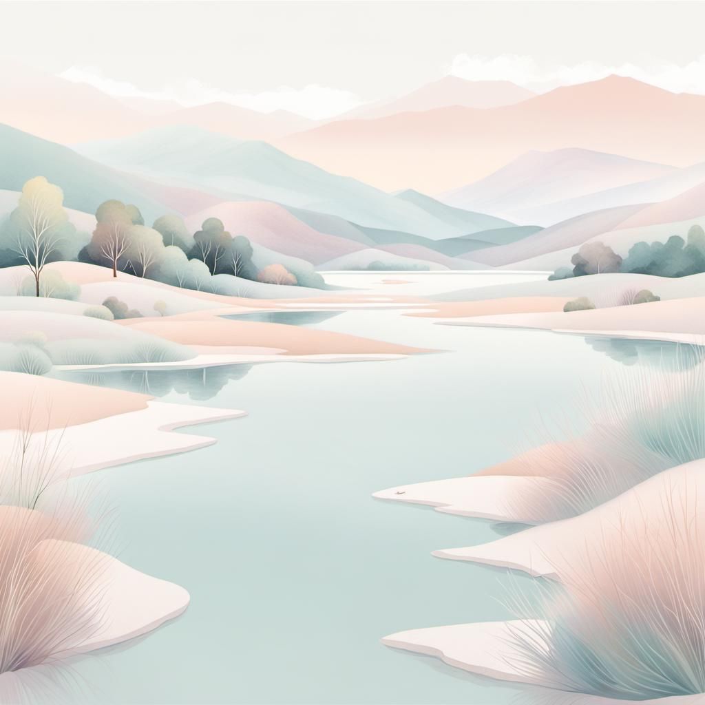 Scenes bathed in soft pastel hues, creating tranquil landscapes or ...