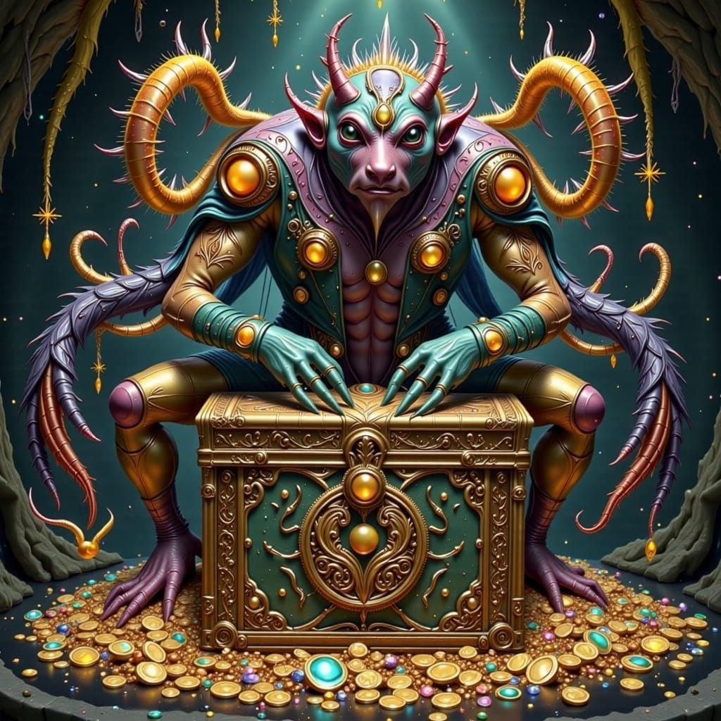 Mythical Treasure-Hoarding Mimic Monster in Damp D... - AI Art