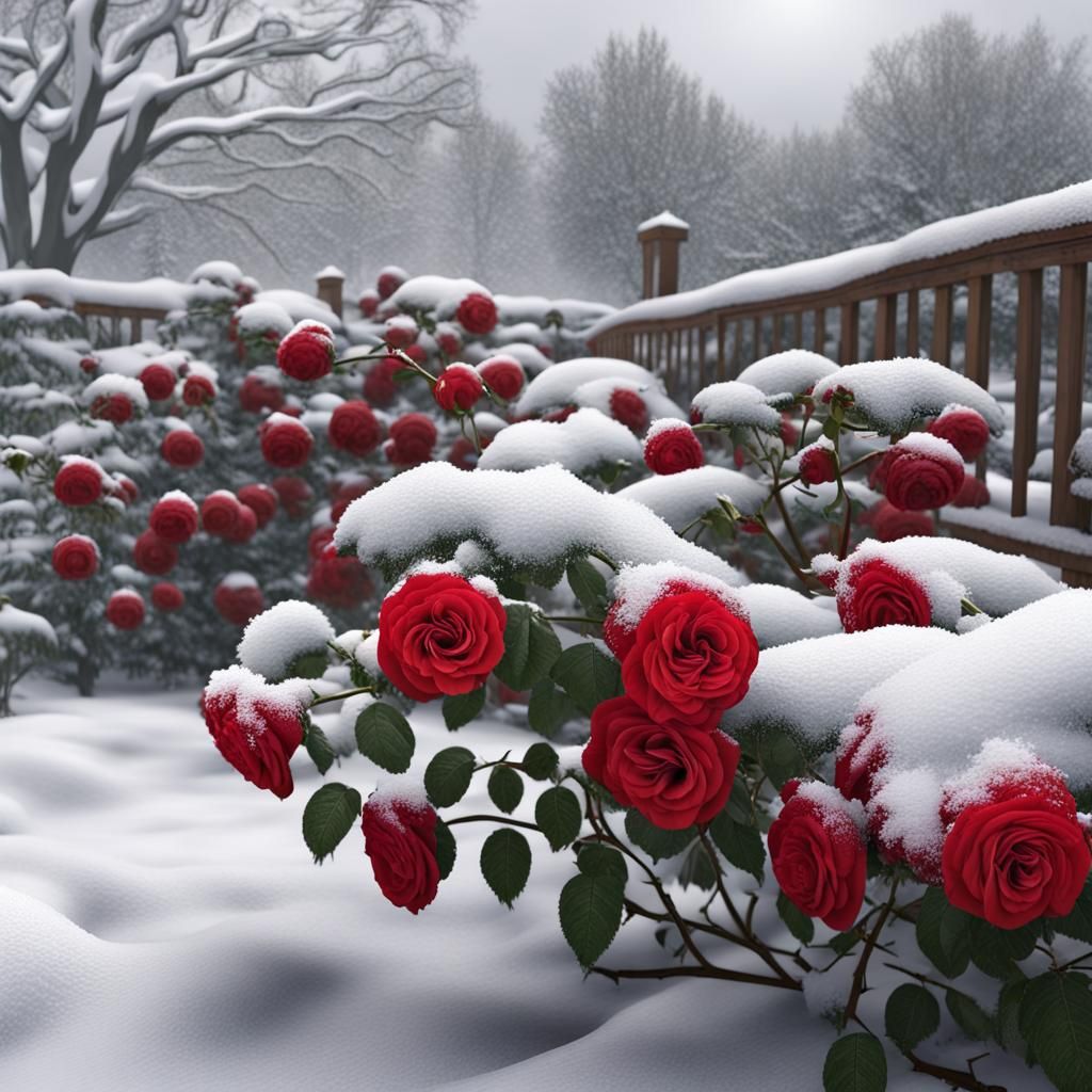 Roses covered in snow - AI Generated Artwork - NightCafe Creator