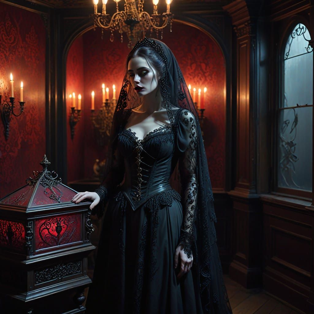 A gothic woman and a coffin 21 - Ethereal Gothic Woman Stand...