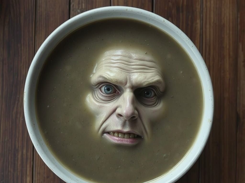 Macabre Face in Slimy Stew from Above - AI Art