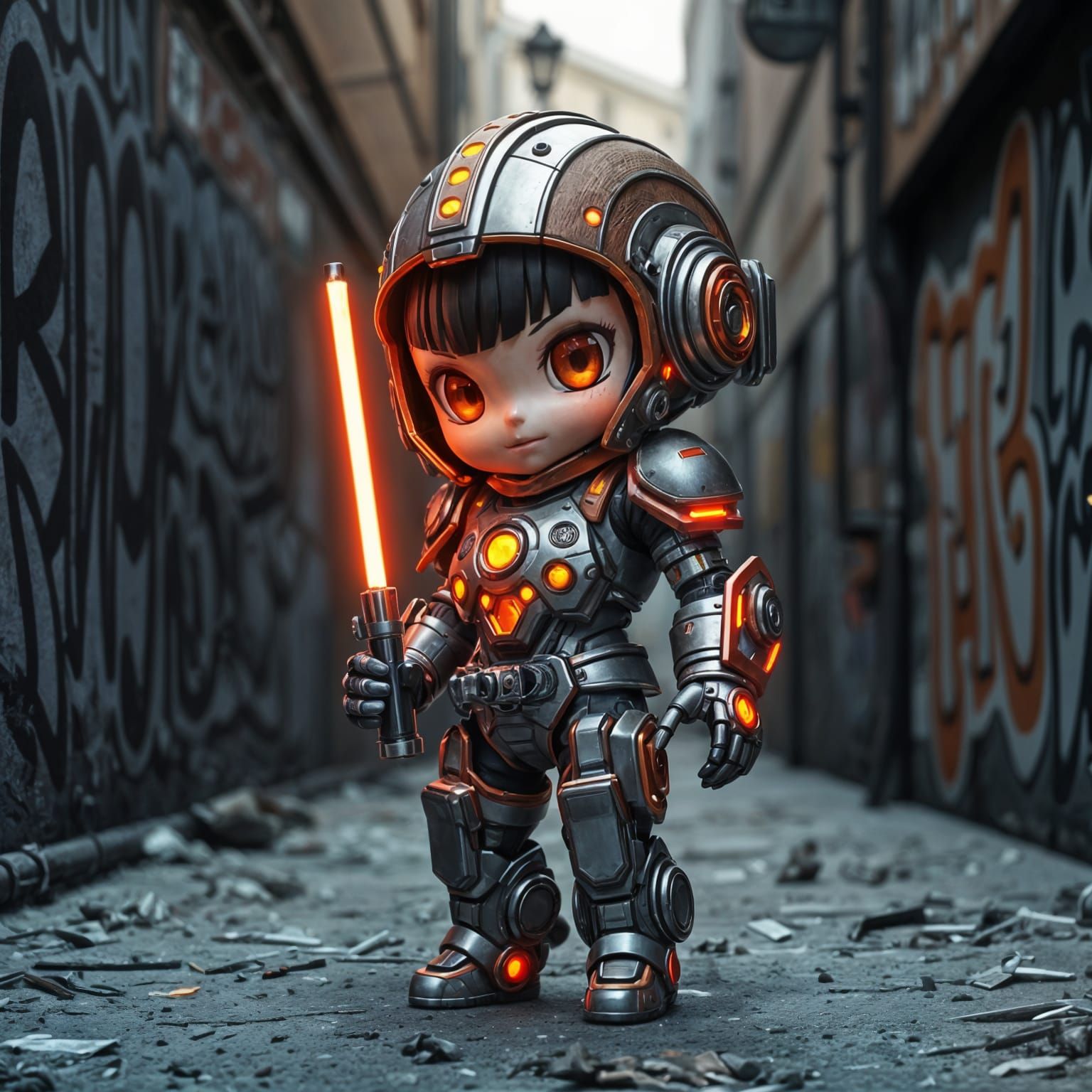 A hyperrealistic, detailed conceptual artwork of a chibi steampunk ...