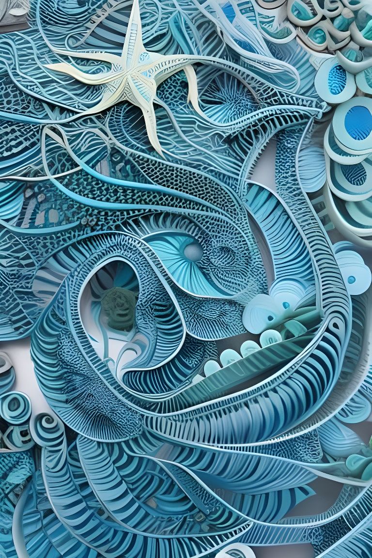 Deep Ocean Underwater Sea Creatures, paper art, intricately detailed ...