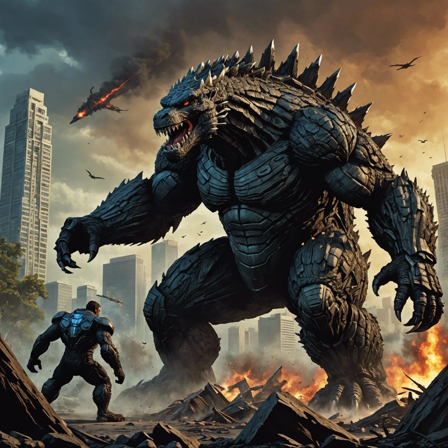 The G5000, a Godzilla Terminator destroys symbiotic kong - AI Generated ...