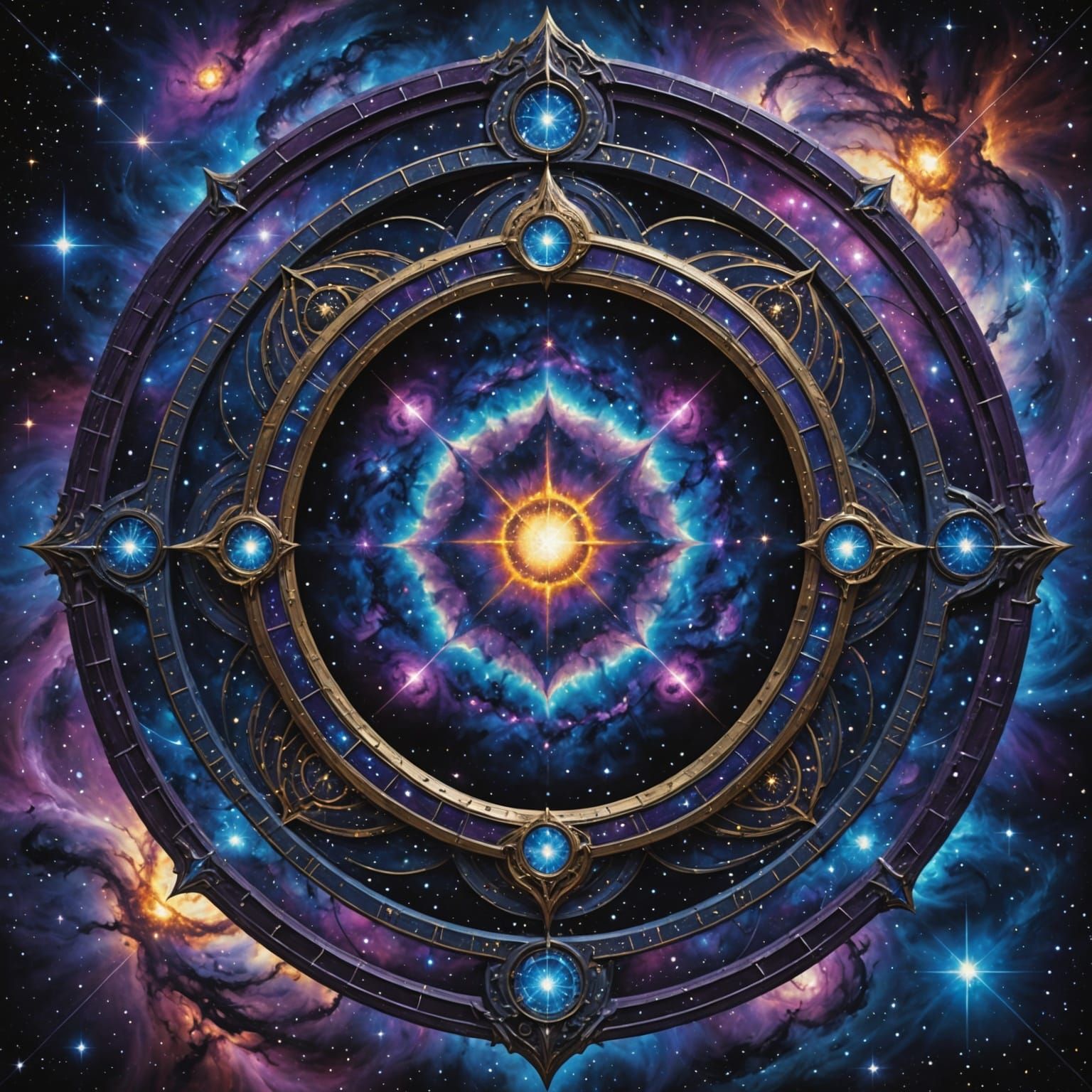 Ethereal Cosmic Shield with Spiral Galaxies and St... - AI Art