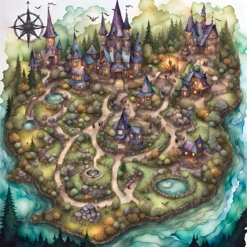 Intricately detailed alcohol ink illustration, a detailed map of a ...