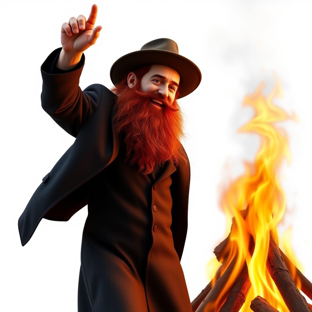 Vibrant Hasidic Jewish Man Dances Beside Lag Ba'Om... - AI Art