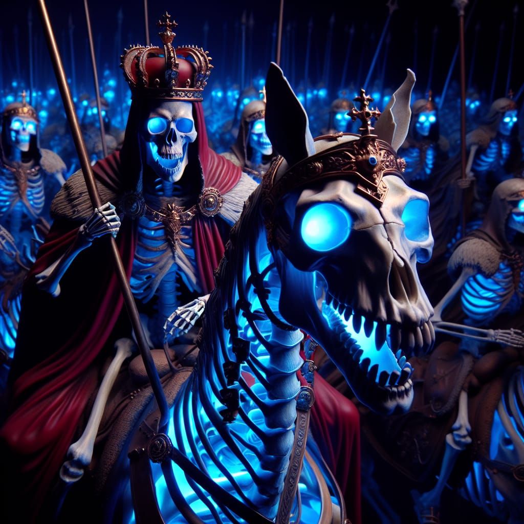 Skeletal Monarch Rides into Battle with Ethereal G... - AI Art