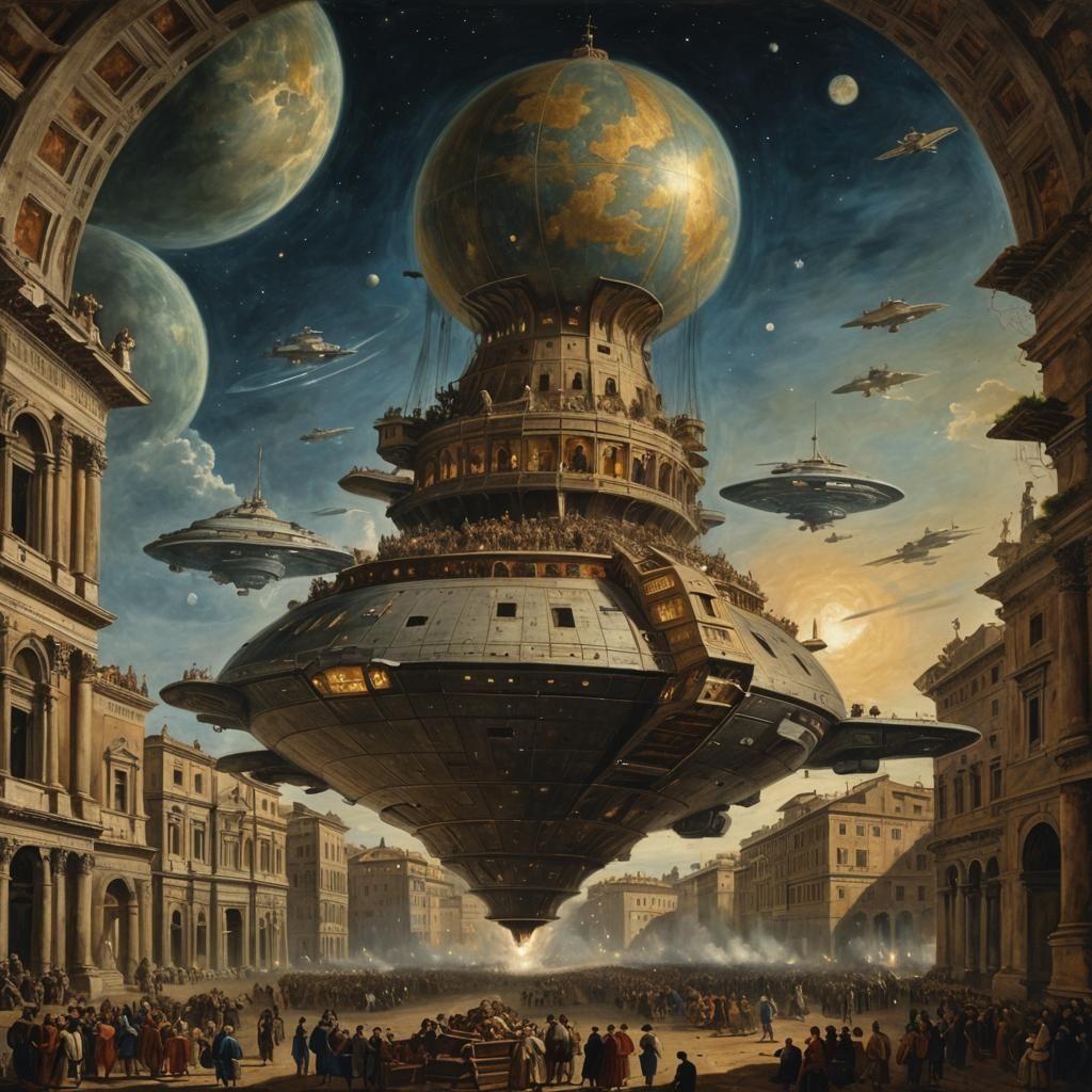 Spaceship in 1700s Rome - AI Generated Artwork - NightCafe Creator