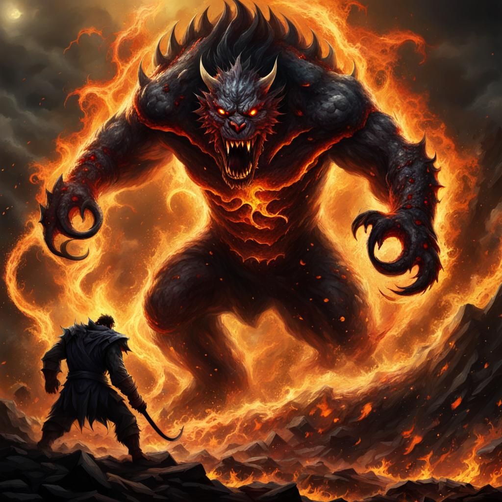 Evil monster roars and Hell fires rage. - AI Generated Artwork ...