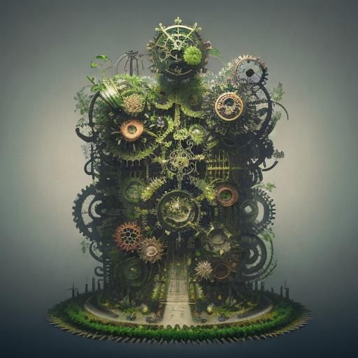 Mechanical Garden Treehouse - AI Generated Artwork - NightCafe Creator