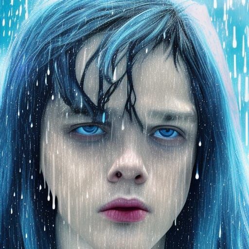 Blue eyes crying in the rain - AI Generated Artwork - NightCafe Creator