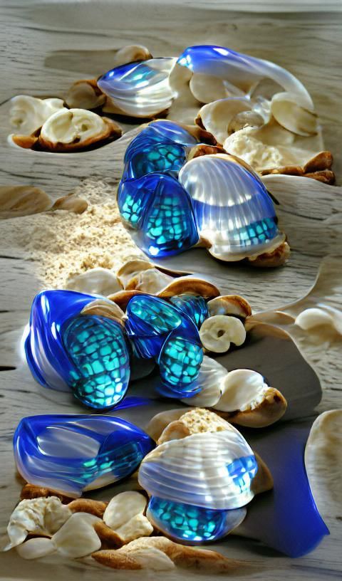 bright blue glass sea shells - AI Generated Artwork - NightCafe Creator