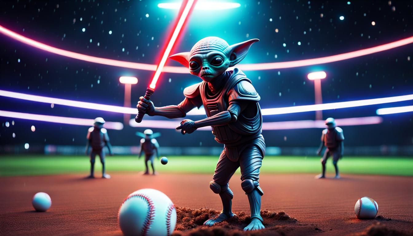 Extraterrestrial alien creatures playing Baseball in the space with ...