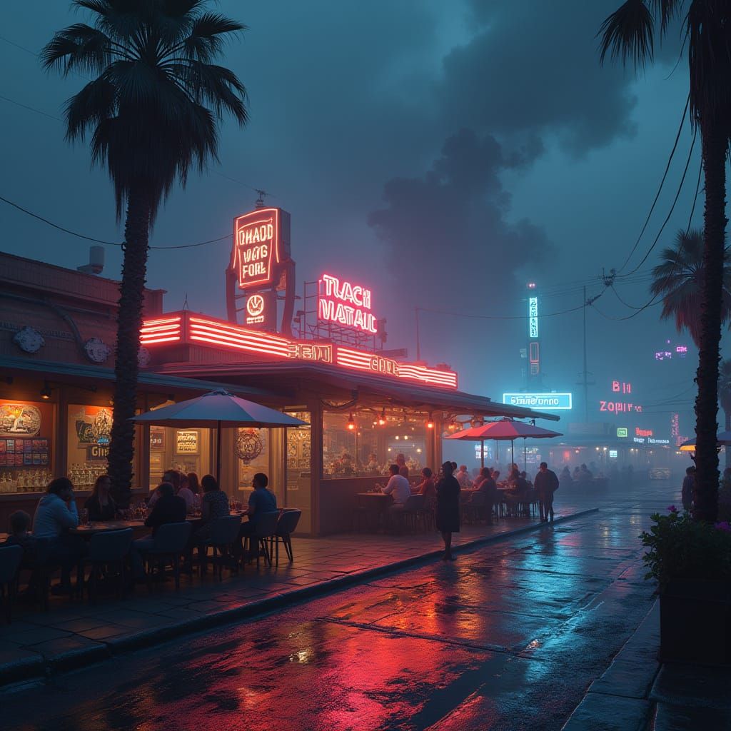 Spaceport bar and grill at night - Glowing Spaceport Bar at...