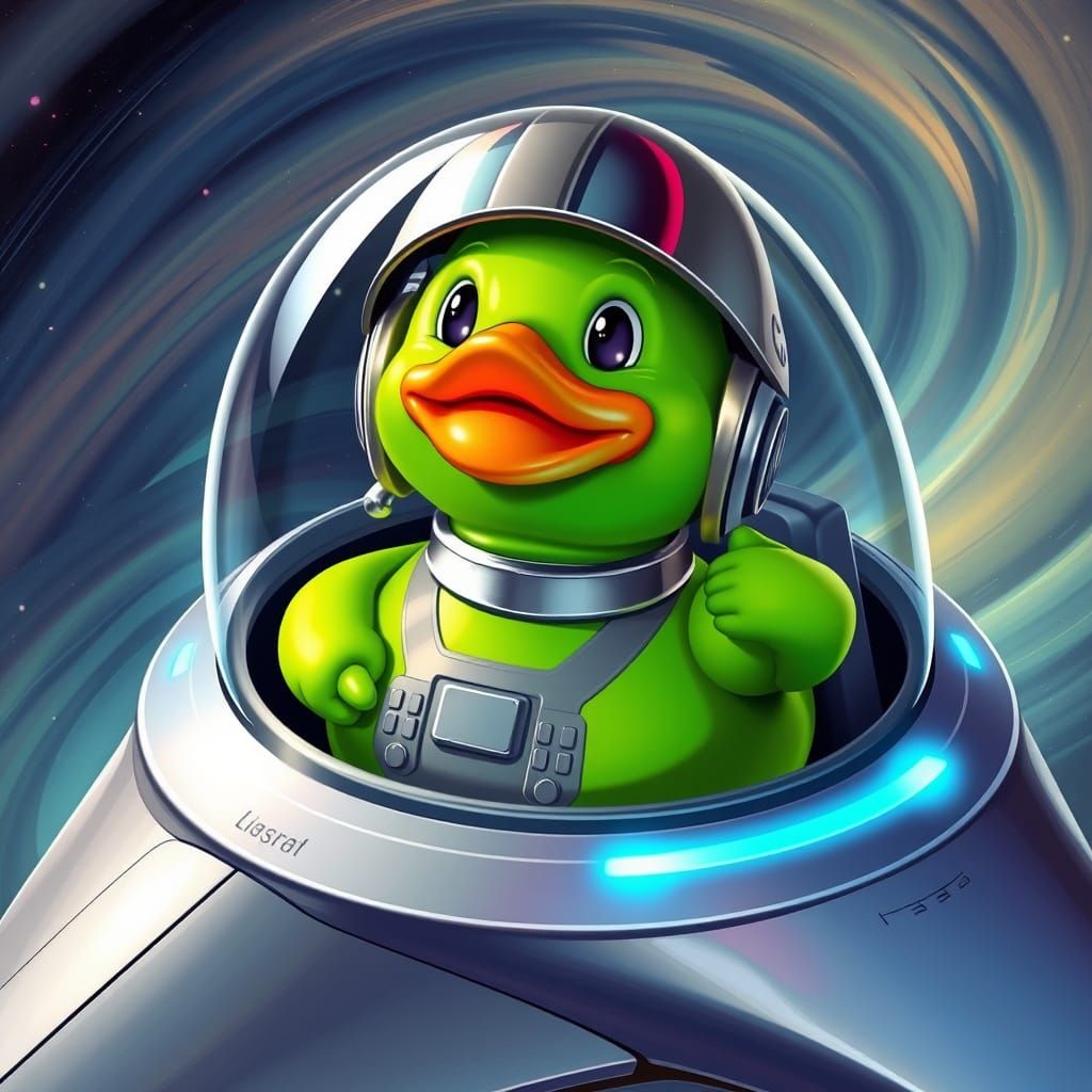 Futuristic Alien Rubber Duck in UFO Cockpit - AI Art