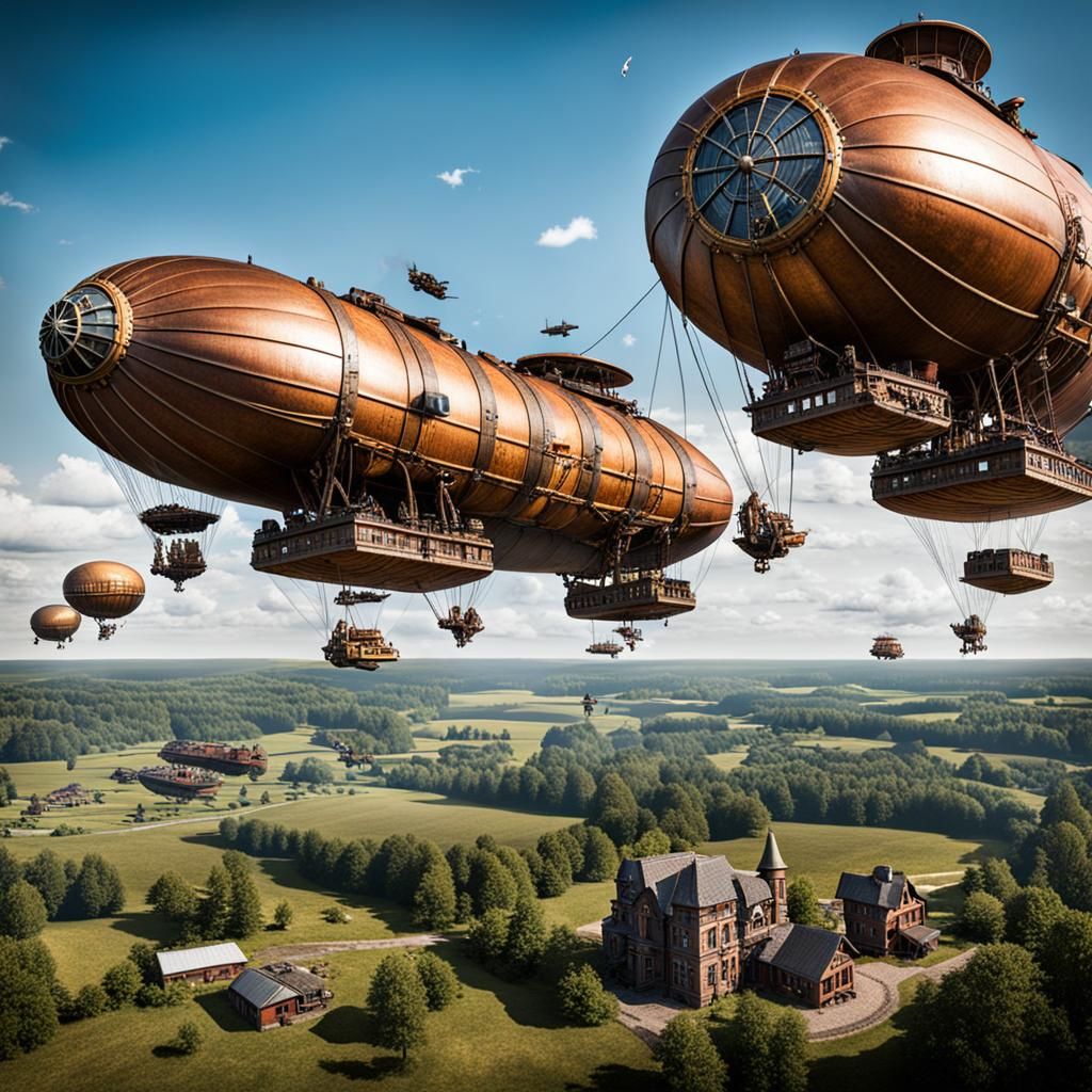 Steampunk airships - AI Generated Artwork - NightCafe Creator